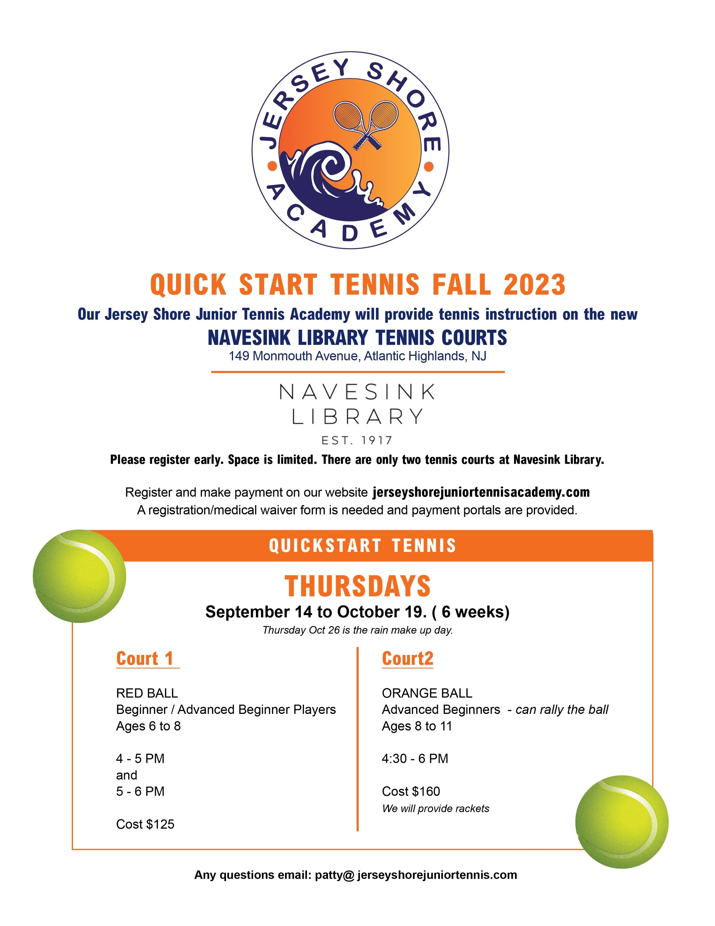 Tennis Camps & Lessons — THE NAVESINK LIBRARY
