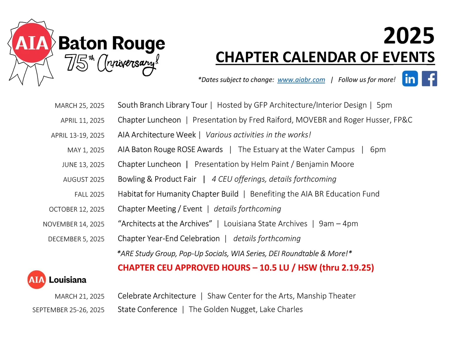 Events Calendar — AIABR - Baton Rouge American Institute of Architects