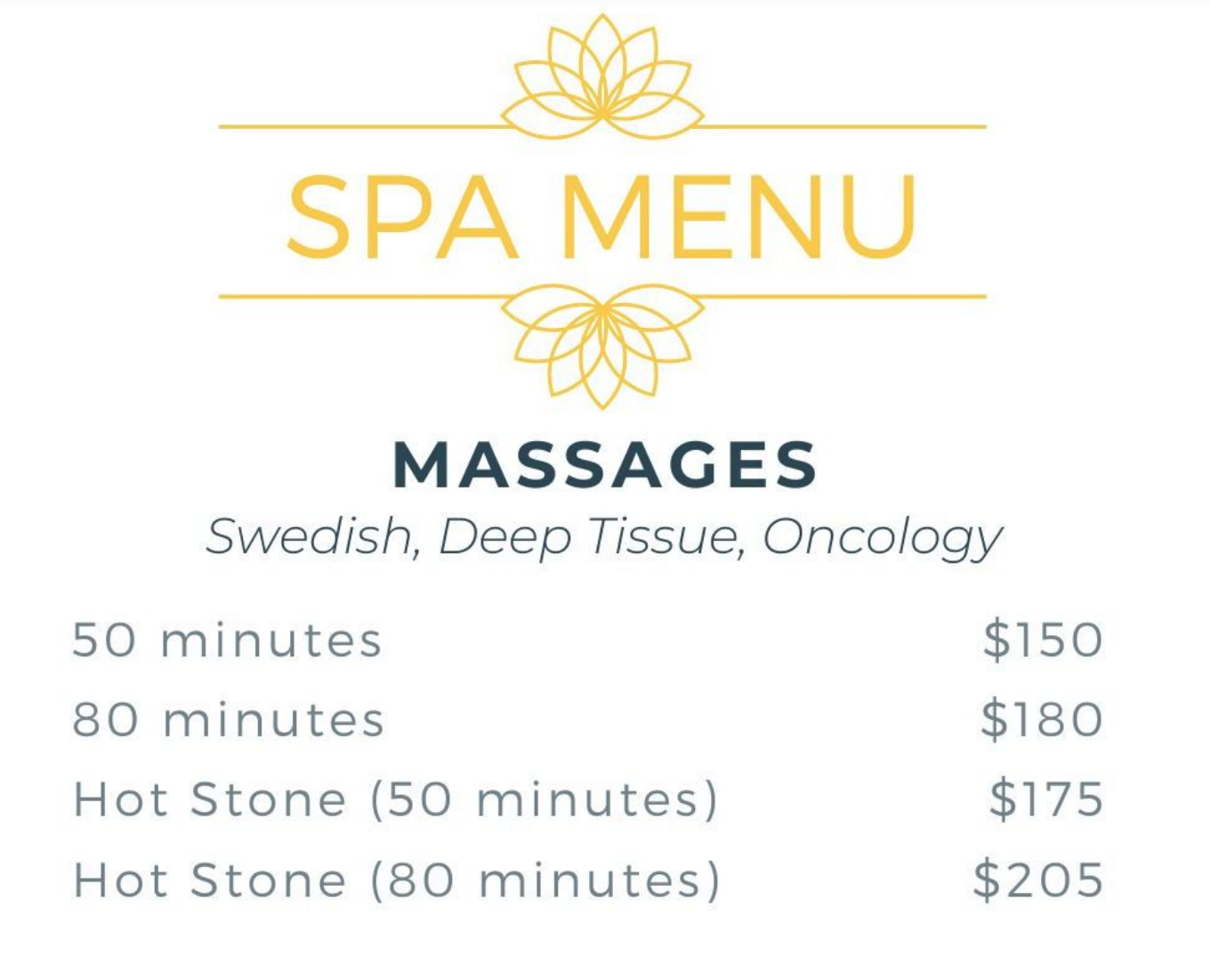 SPA MENU — The STAY at Liberty Farms is a boutique glamping site with ...