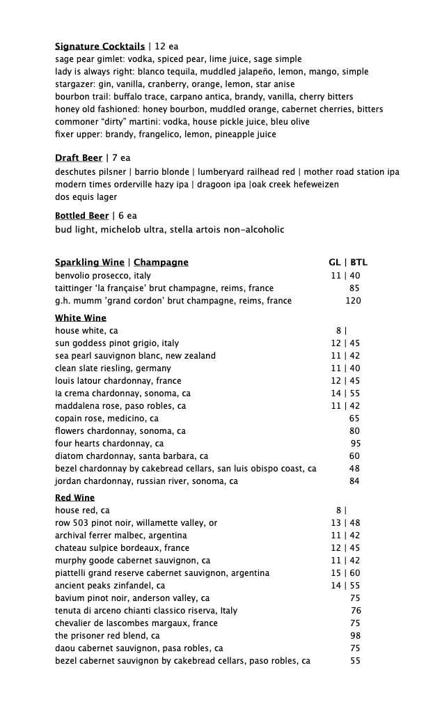 MENUS | Explore Our Selections — Commoner and Co