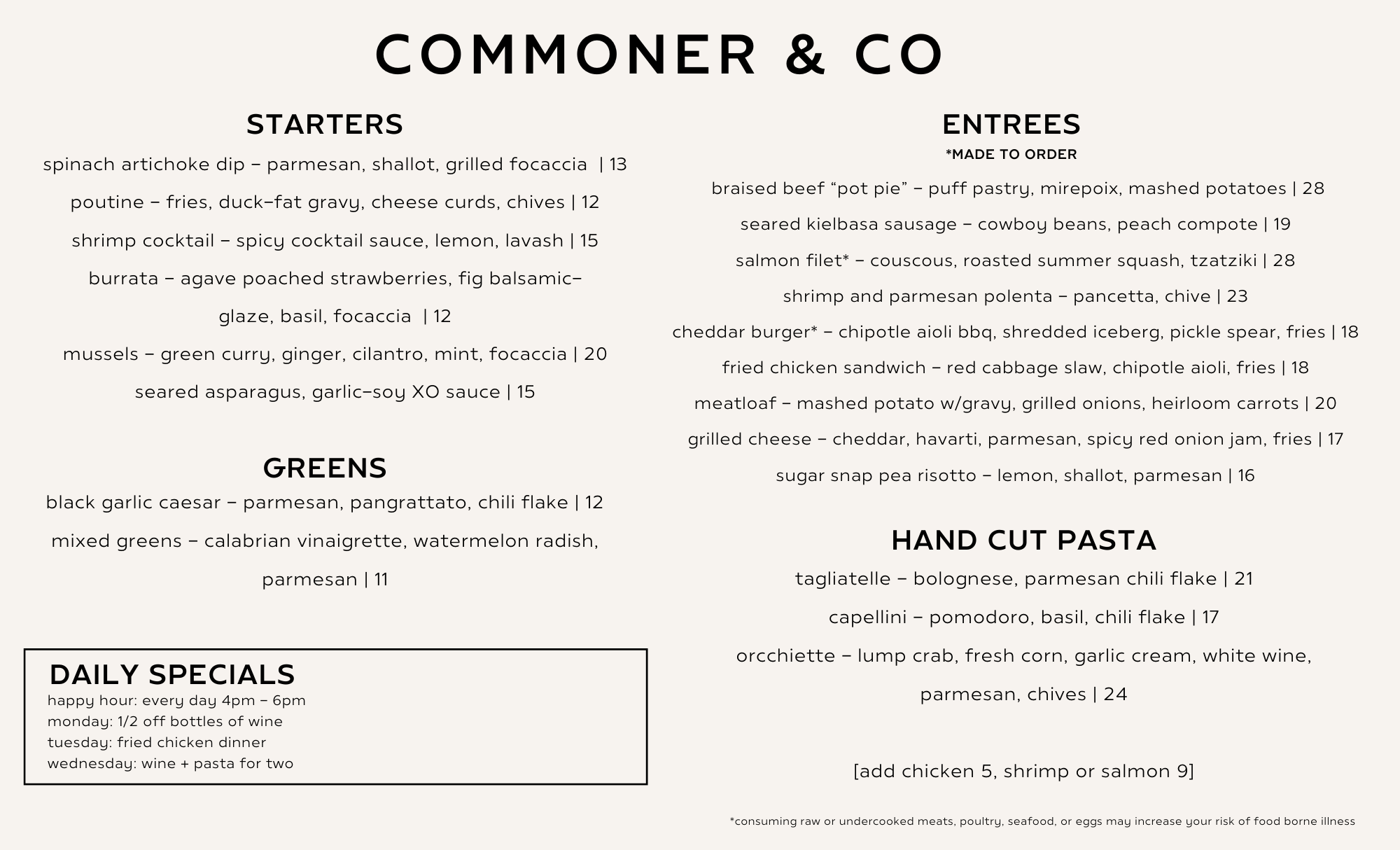 MENUS | Explore Our Selections — Commoner and Co