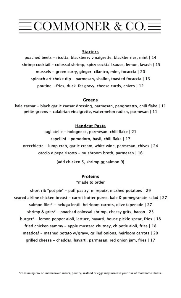 MENUS | Explore Our Selections — Commoner and Co
