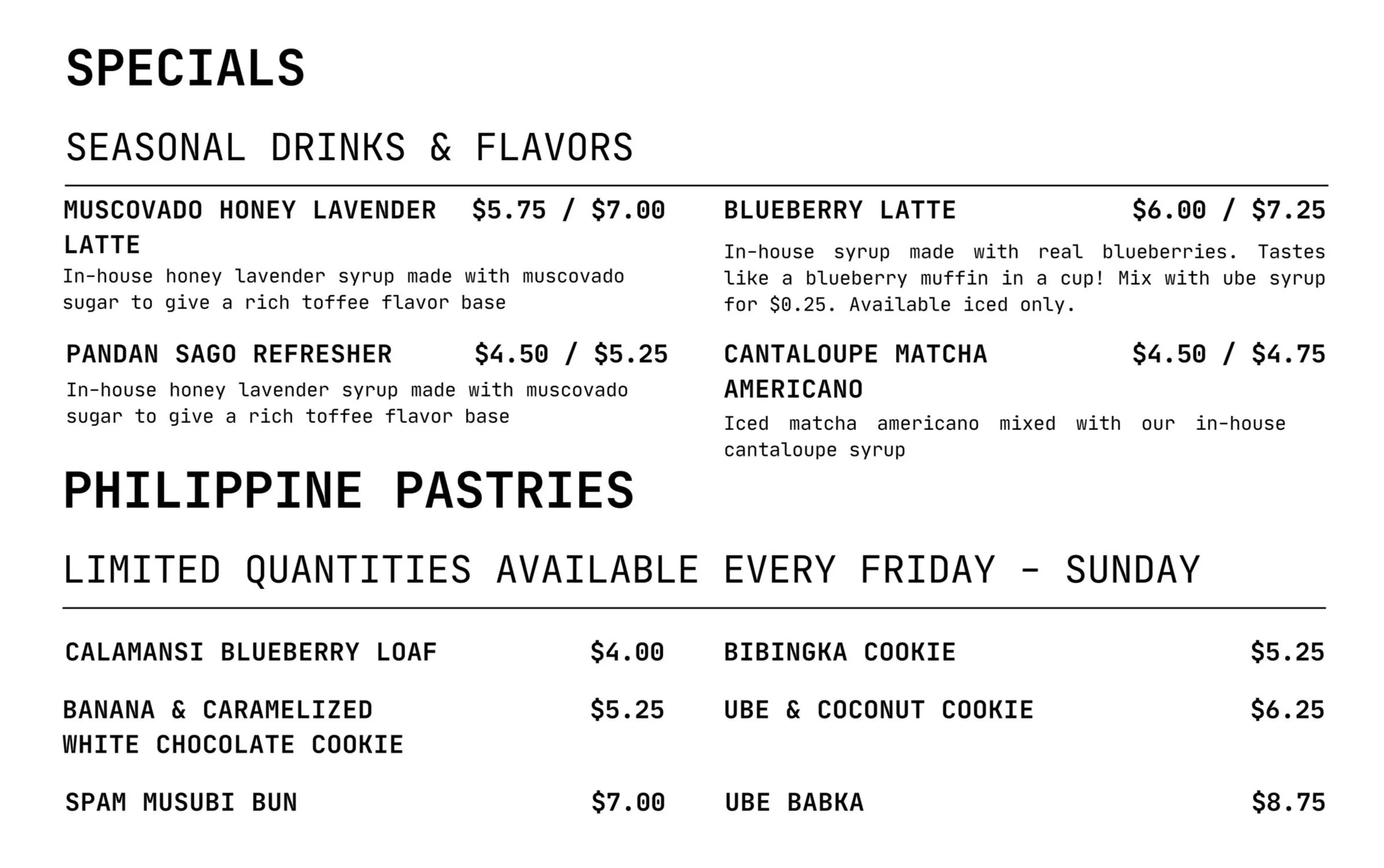 Menu — Ayala Coffee