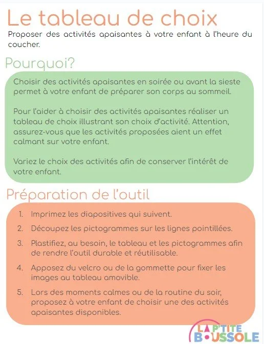 La p'tite boussole — Tableau de choix - Activités apaisantes