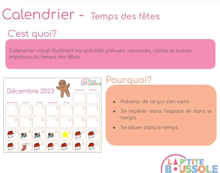 La p'tite boussole — Calendrier visuel - Temps des fêtes