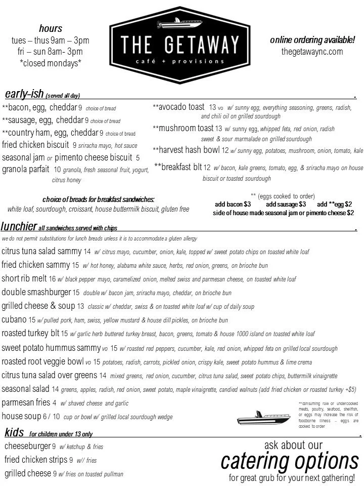 Food Menu — The Getaway