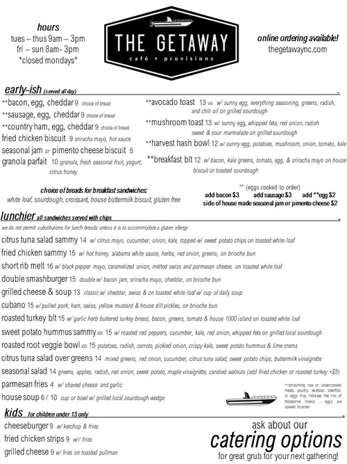 Food Menu — The Getaway