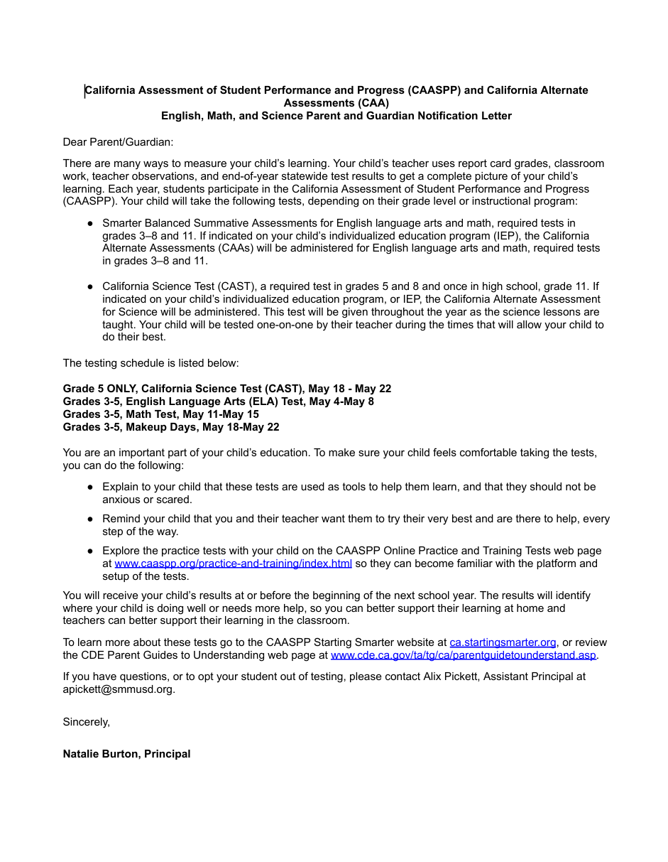 California Assessment of Student Performance & Progress (CAASPP) and ...