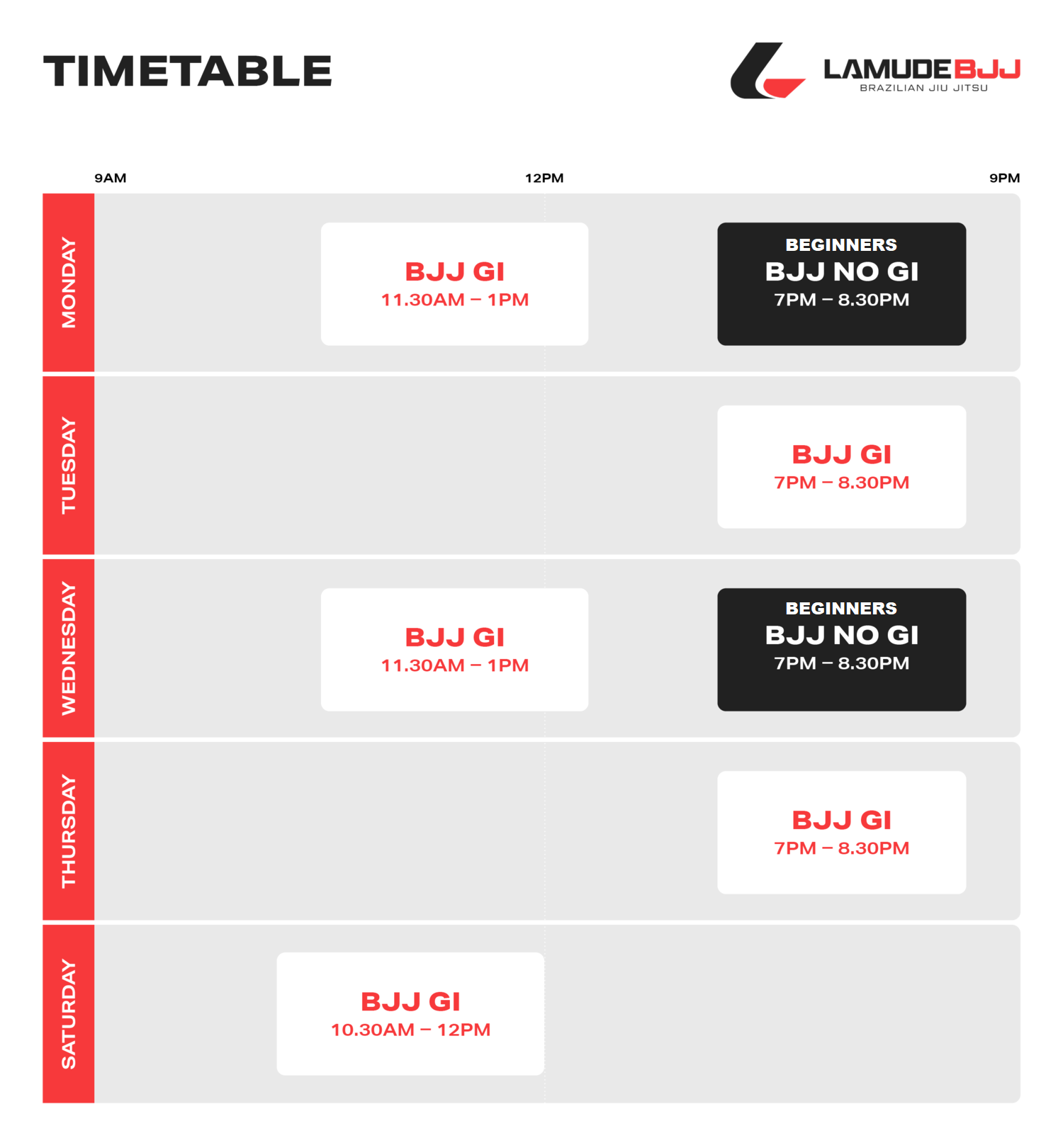 Timetable — Lamude BJJ