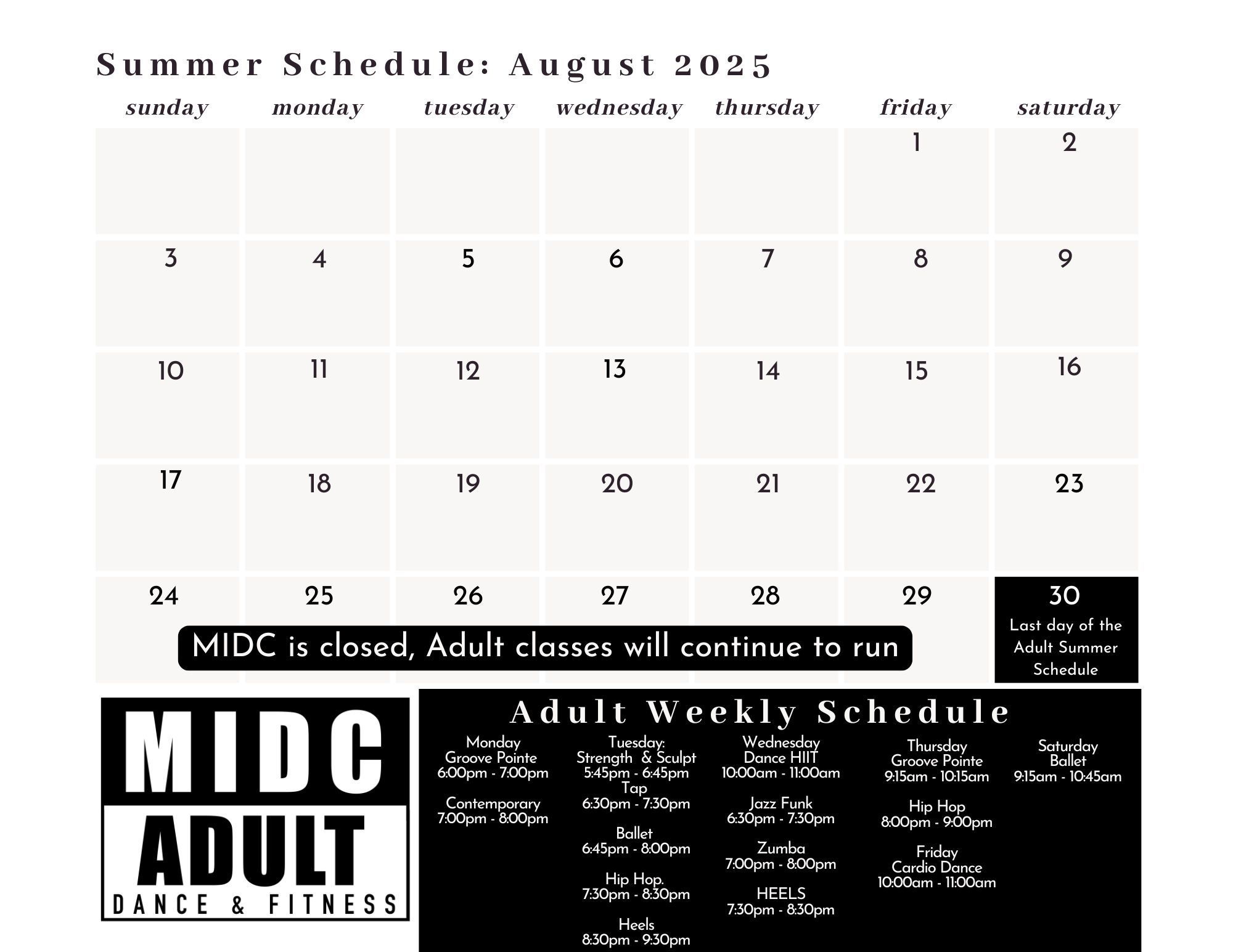 Class Schedule & Descriptions — MIDC