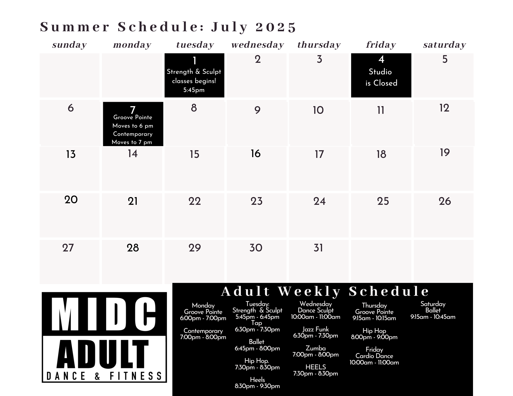 Class Schedule & Descriptions — MIDC