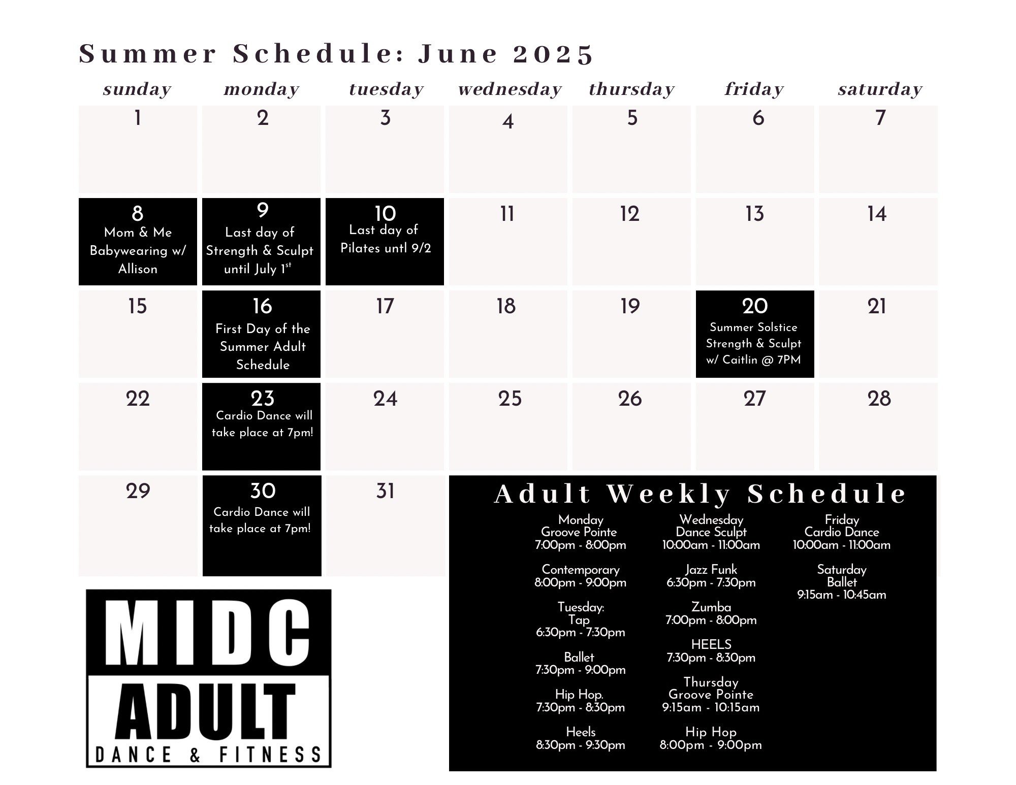 Class Schedule & Descriptions — MIDC