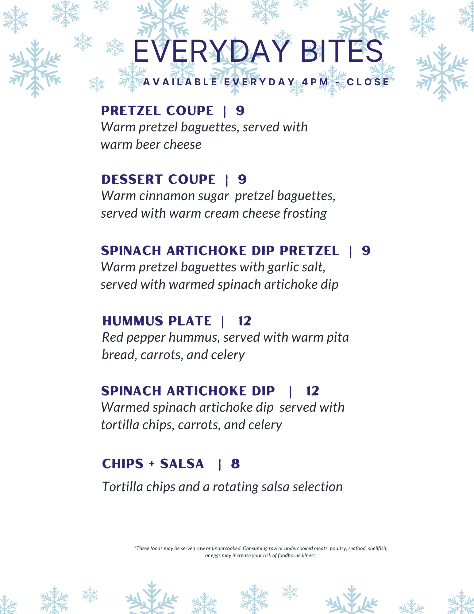 Food menu — After hours