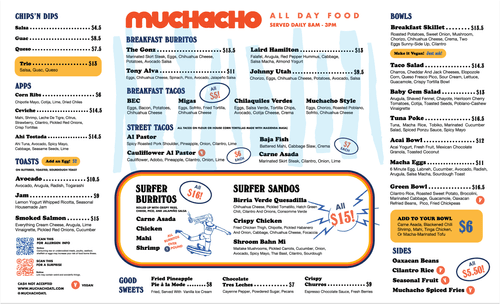 Menus — Muchacho
