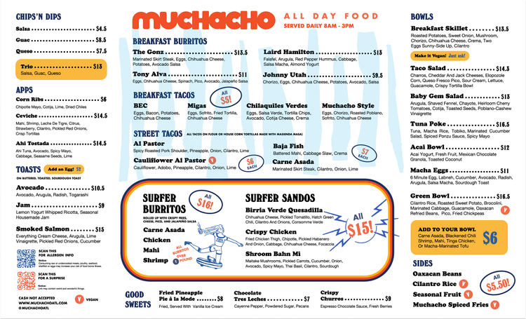 Menus — Muchacho