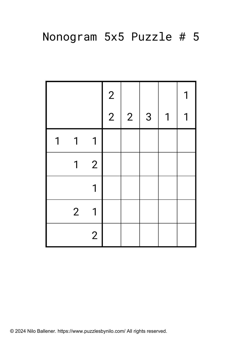 Free Downloadable Nonogram Puzzle Easy # 5 — Puzzles By Nilo