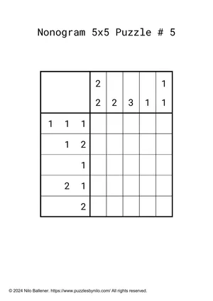 Free Downloadable Nonogram Puzzle Easy # 5 — Puzzles By Nilo