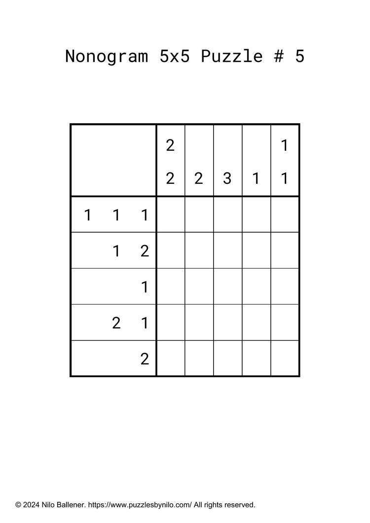 Free Downloadable Nonogram Puzzle Easy # 5 — Puzzles By Nilo