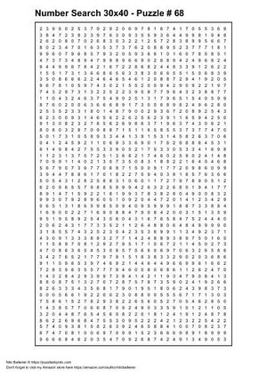 Free Downloadable Number Search 30x40 Puzzle # 68 — Puzzles By Nilo