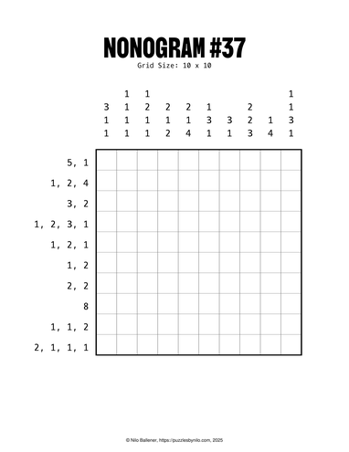 Nonogram Puzzle 10x10 #37 — Puzzles By Nilo
