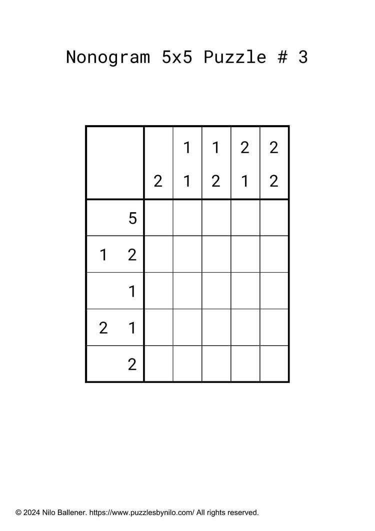Free Downloadable Nonogram Puzzle Easy # 3 — Puzzles By Nilo