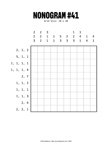 Nonogram Puzzle 10x10 #41 — Puzzles By Nilo