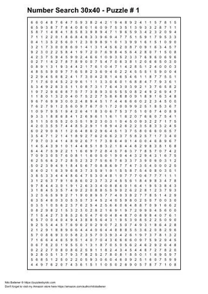 Free Downloadable Number Search 30x40 Puzzle # 1 — Puzzles By Nilo