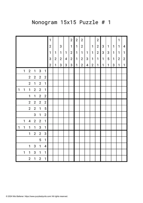 Free Downloadable Nonogram Puzzle Hard # 1 — Puzzles By Nilo