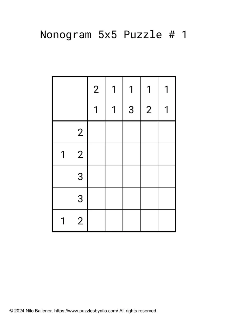 Free Downloadable Nonogram Puzzle Easy # 1 — Puzzles By Nilo