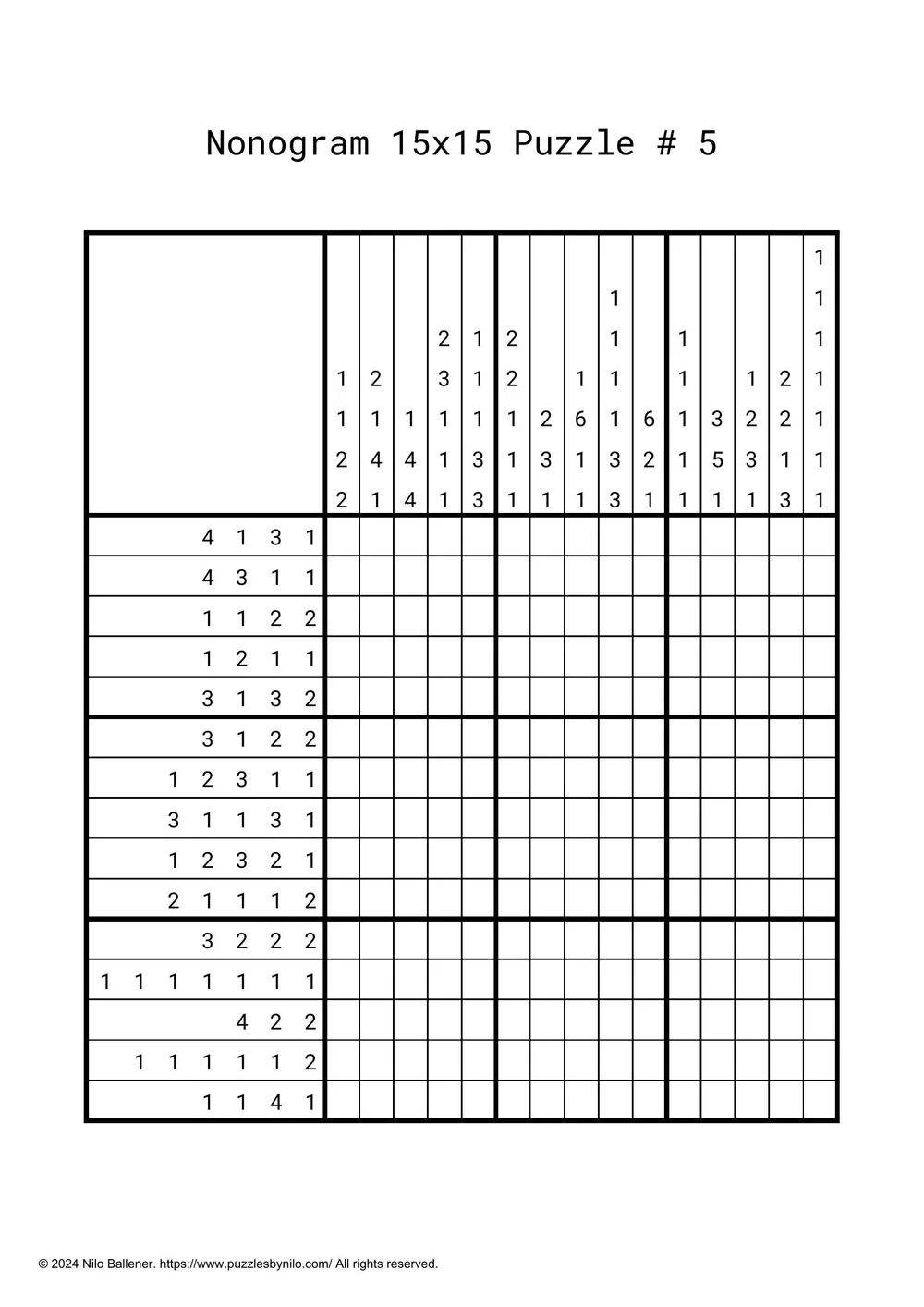 Free Downloadable Nonogram Puzzle Hard # 5 — Puzzles By Nilo