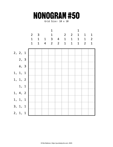 Nonogram Puzzle 10x10 #50 — Puzzles By Nilo
