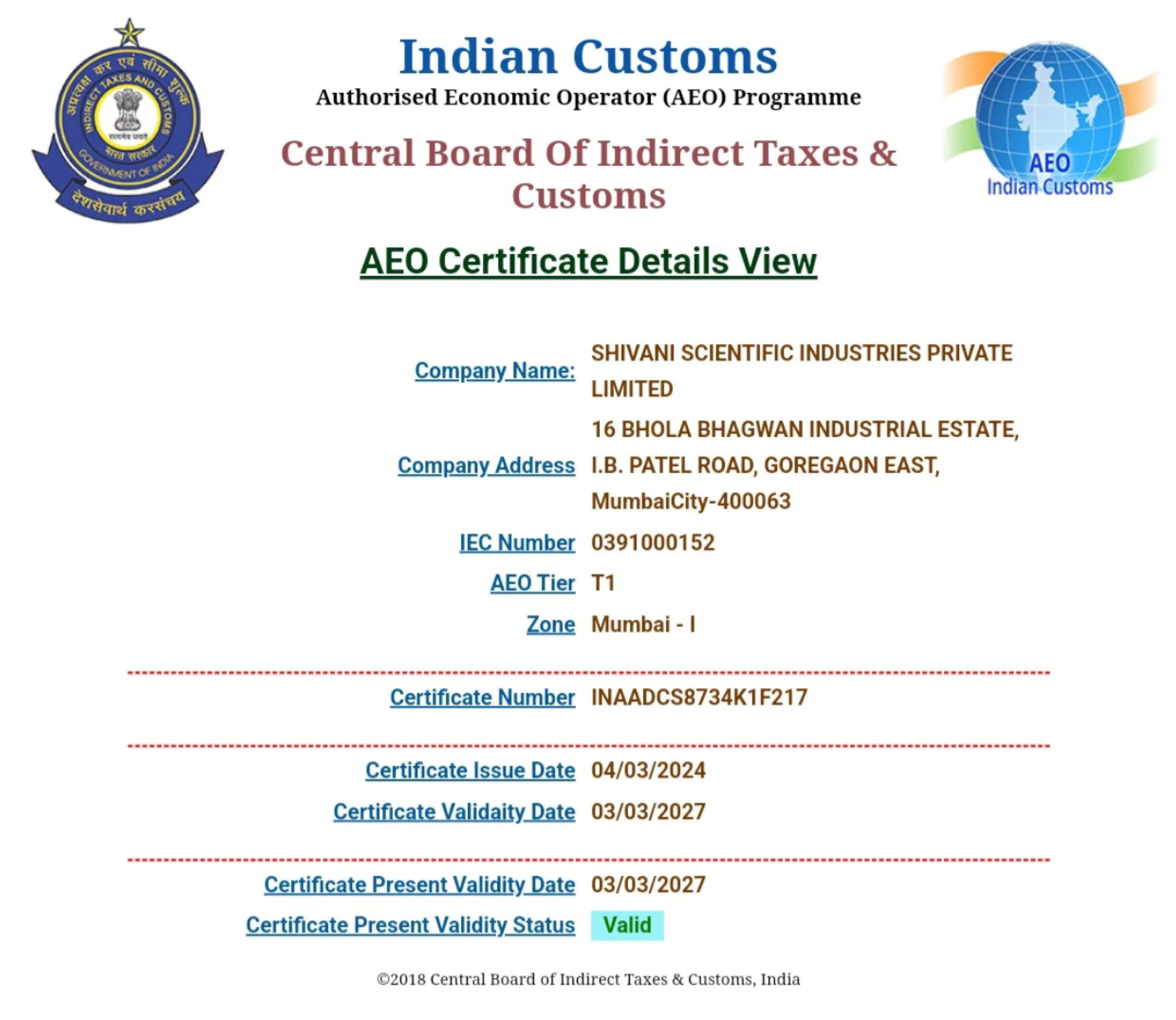 Certifications & Accrediations — Shivani Scientific