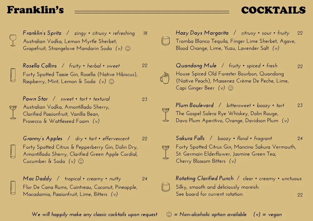 Menu — Cocktails / Craft Ales / Wine / DJs