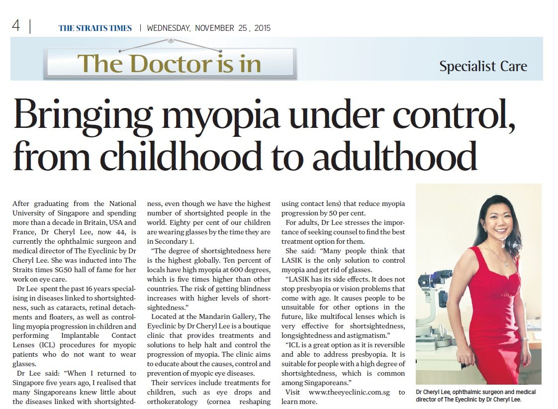 Myopia control Expertise — The Eyeclinic by Dr Cheryl Lee