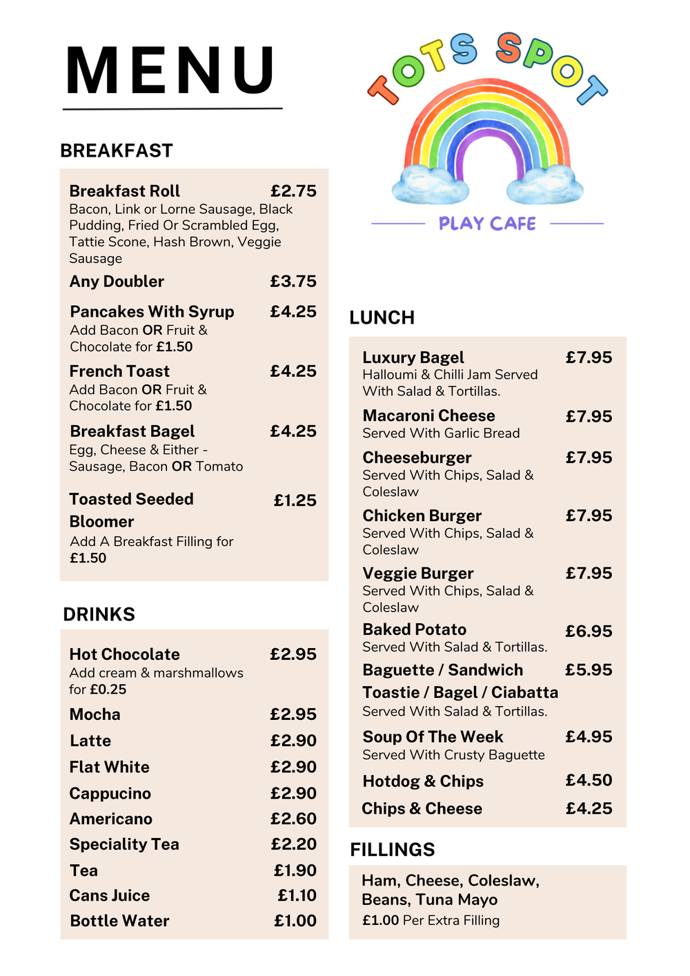 Menu — Tots Spot Play Cafe