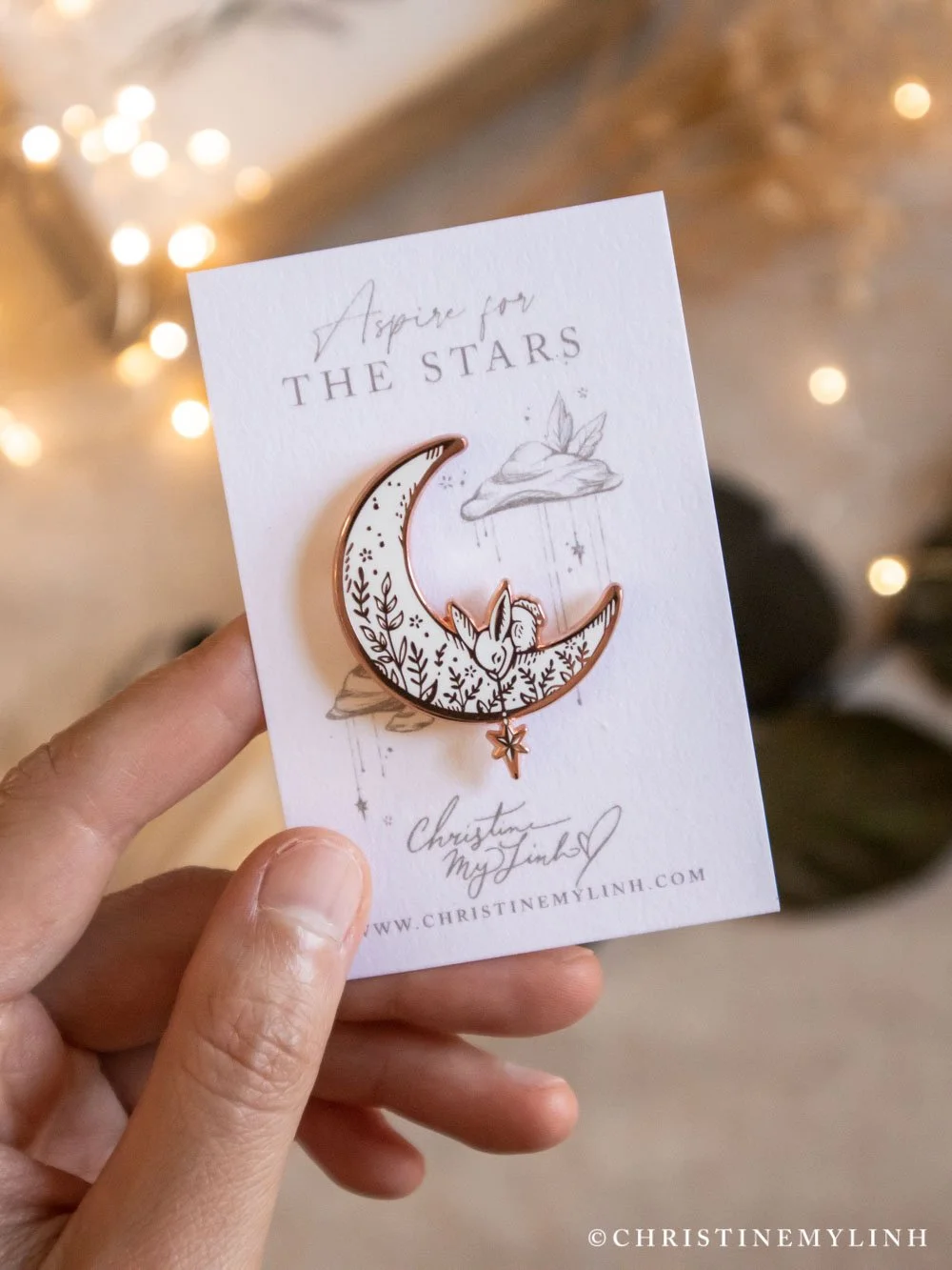 Bunny and Bear on the Moon | Enamel Pin — Christine My Linh