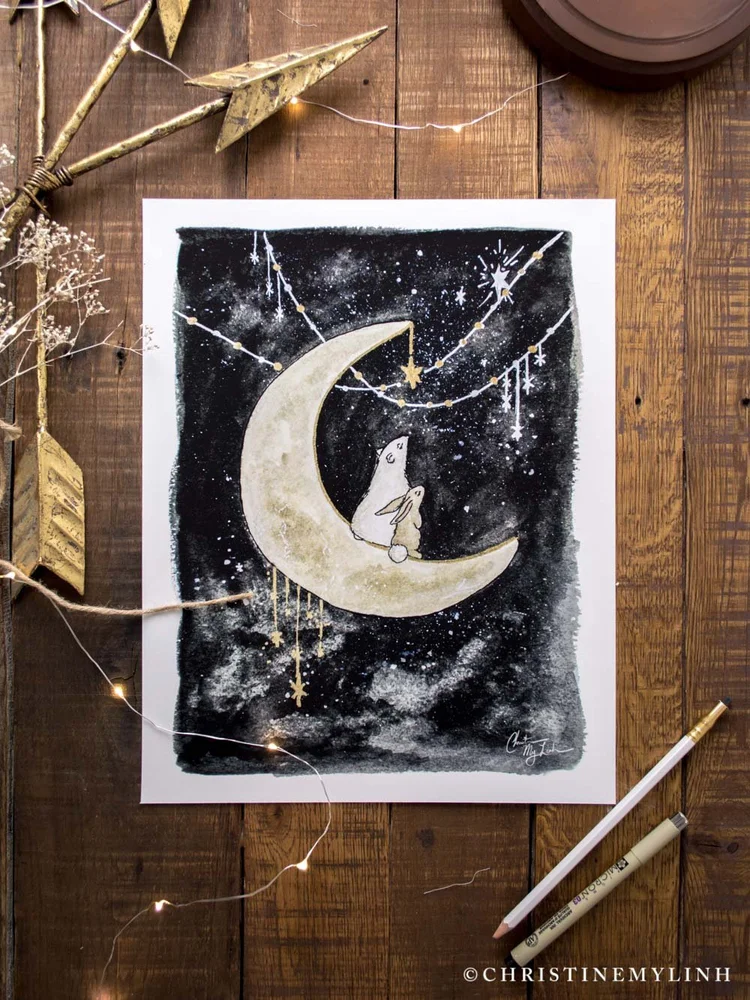 Bear Sleeping on the Moon | Art Print — Christine My Linh