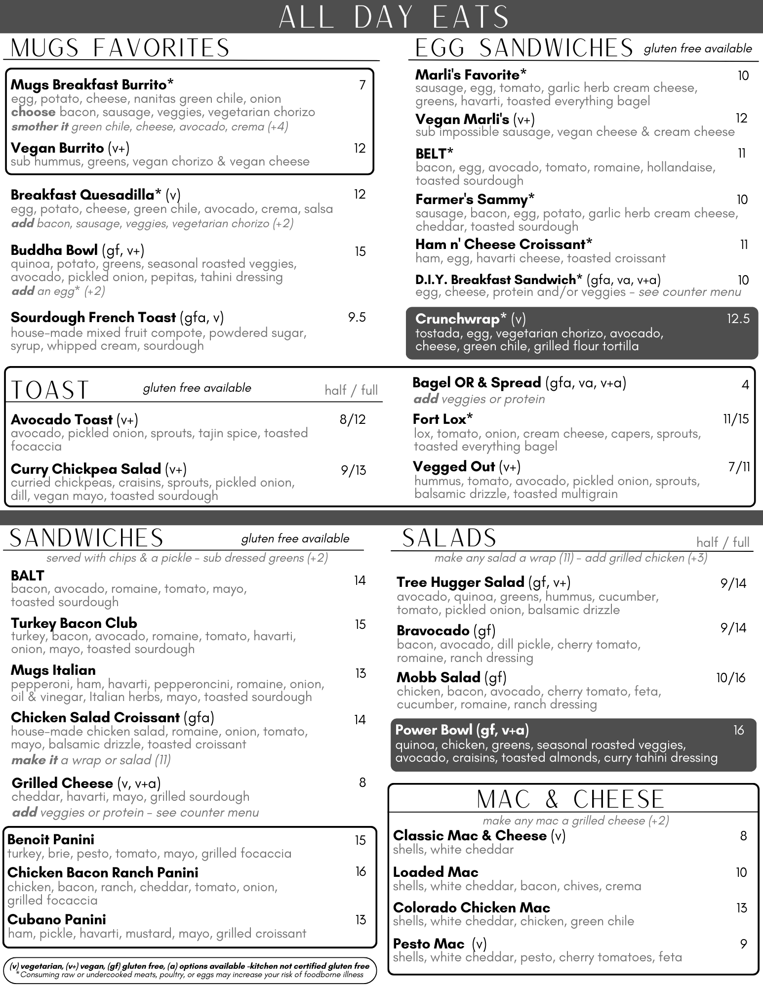Food & Drink Menu — Mugs Fort Collins