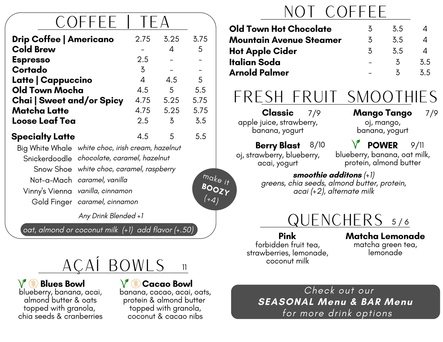 Food & Drink Menu — Mugs Fort Collins