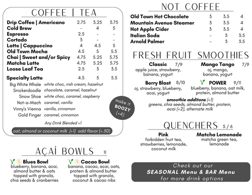 Food & Drink Menu — Mugs Fort Collins