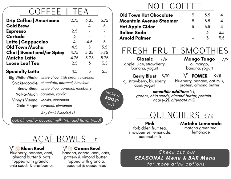 Food & Drink Menu — Mugs Fort Collins