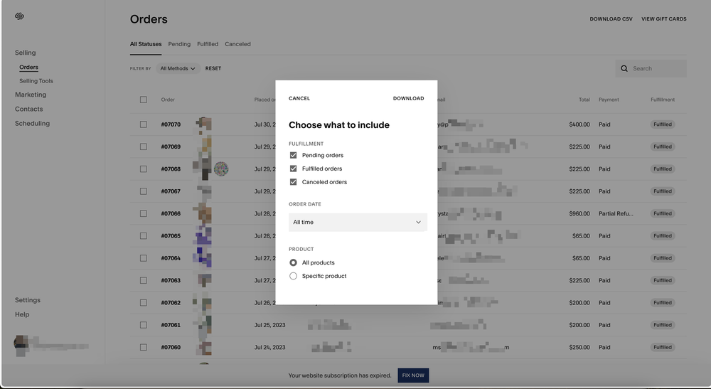 How to export Orders data from Squarespace — Beyondspace