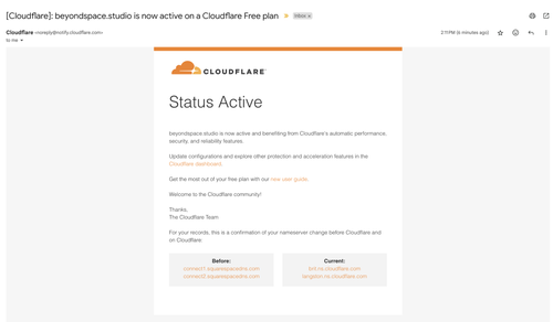 Connect Squarespace primary domain to Cloudflare — Beyondspace