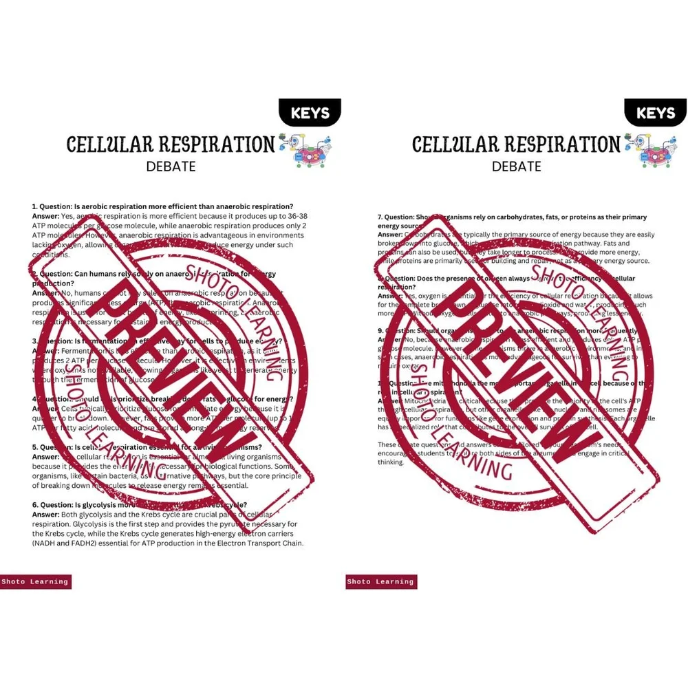 Cellular Respiration Label Worksheet | Word Box & Answer Key