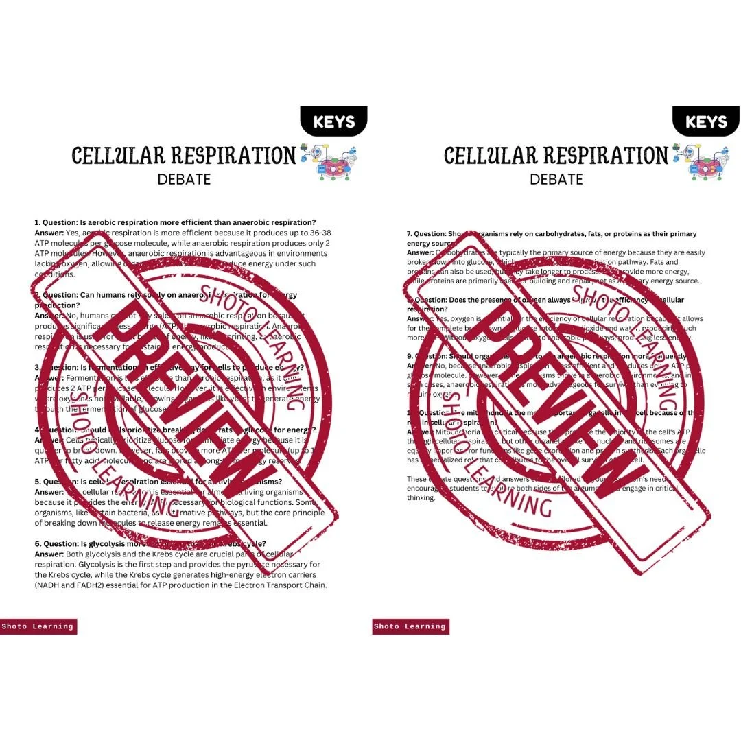 Cellular Respiration Label Worksheet | Word Box & Answer Key