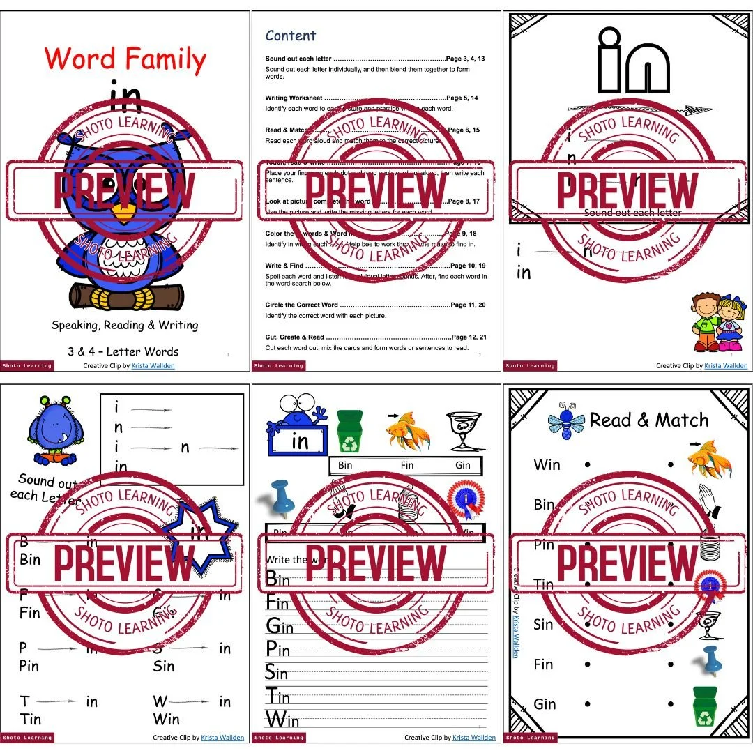 EN Word Family CVC Blend Worksheets – Reading & Writing
