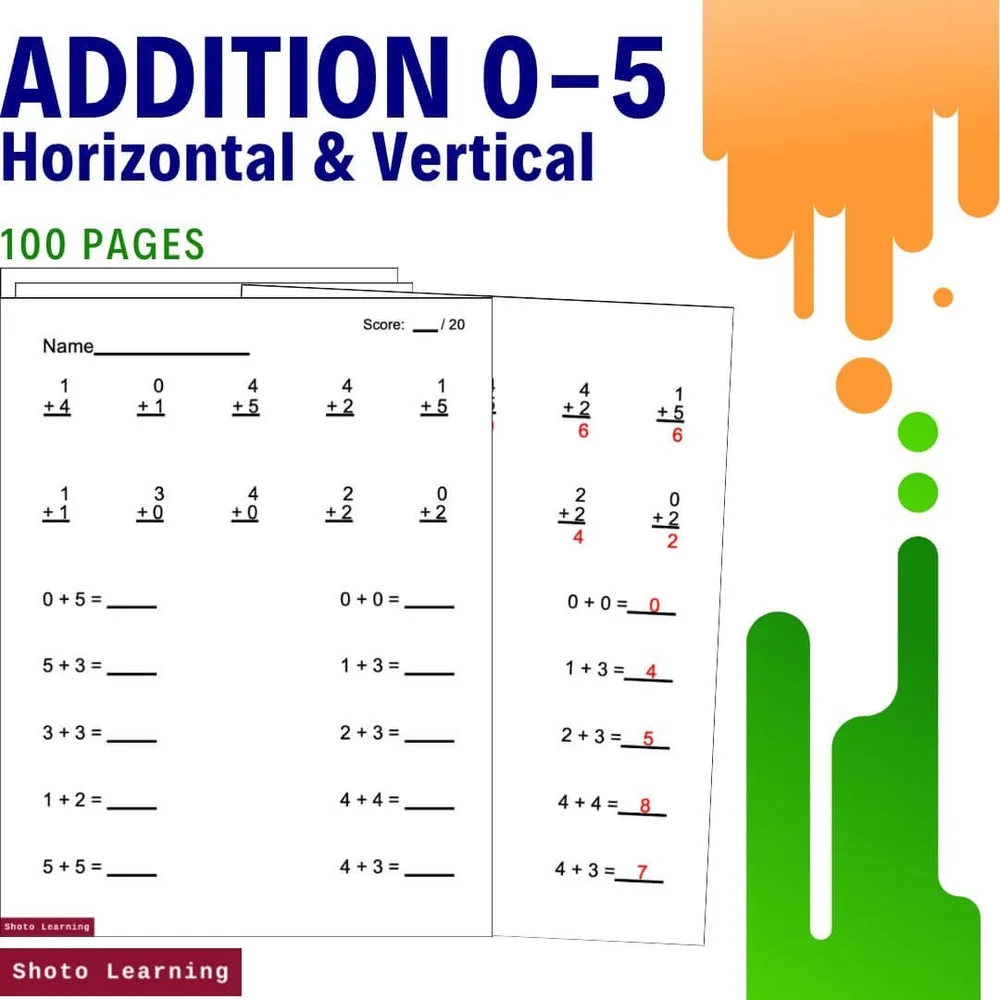 Addition 0-5 Worksheets | Horizontal & Vertical Practice