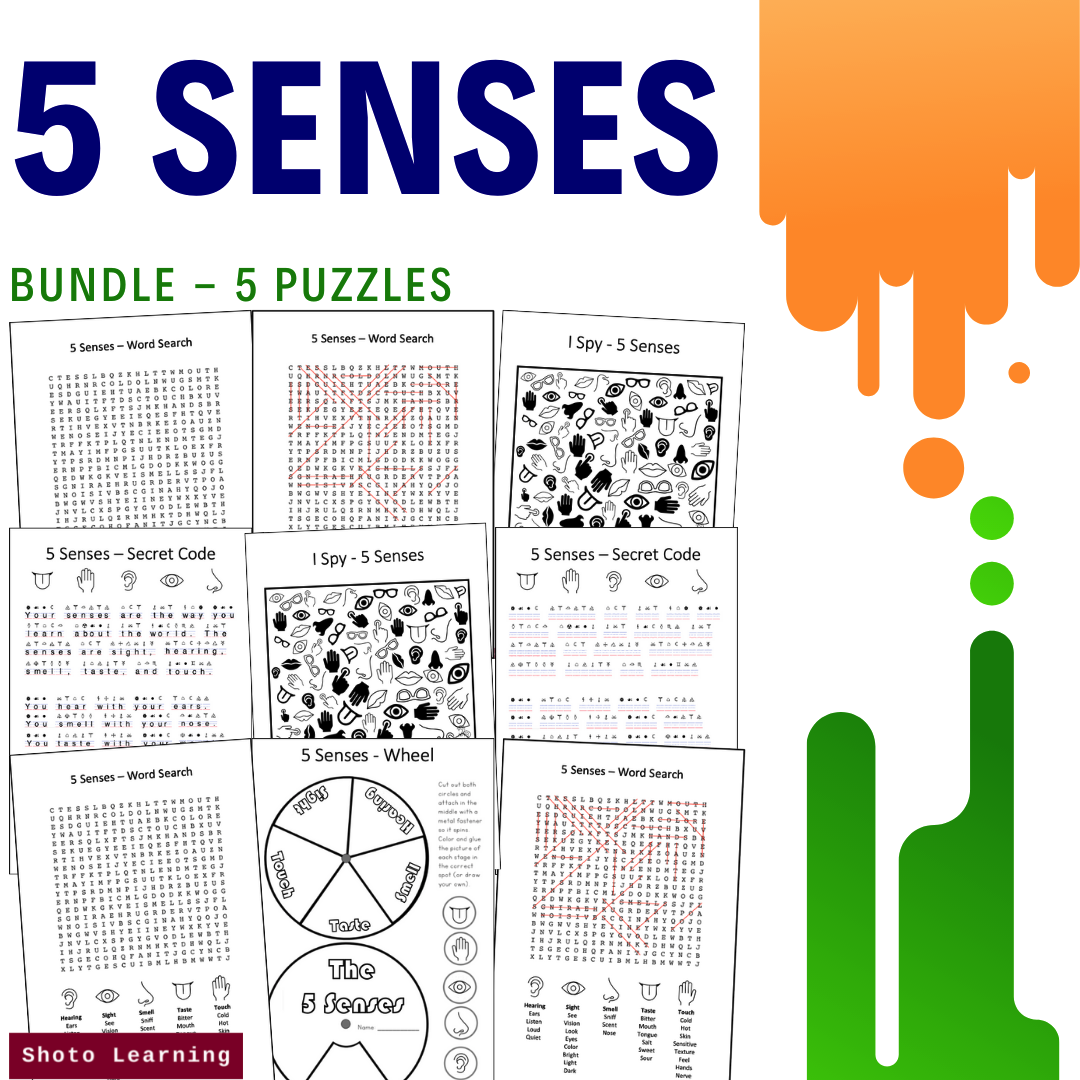 5 Senses — Shoto Learning | English | Math | Science Worksheets
