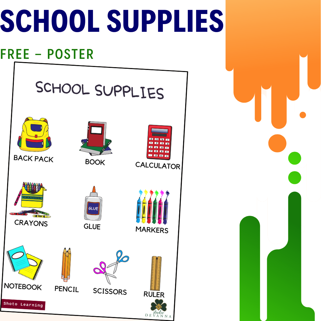 FREE SCHOOL SUPPLIES POSTER - CLASSROOM BACK TO SCHOOL STATIONERY ITEMS ...