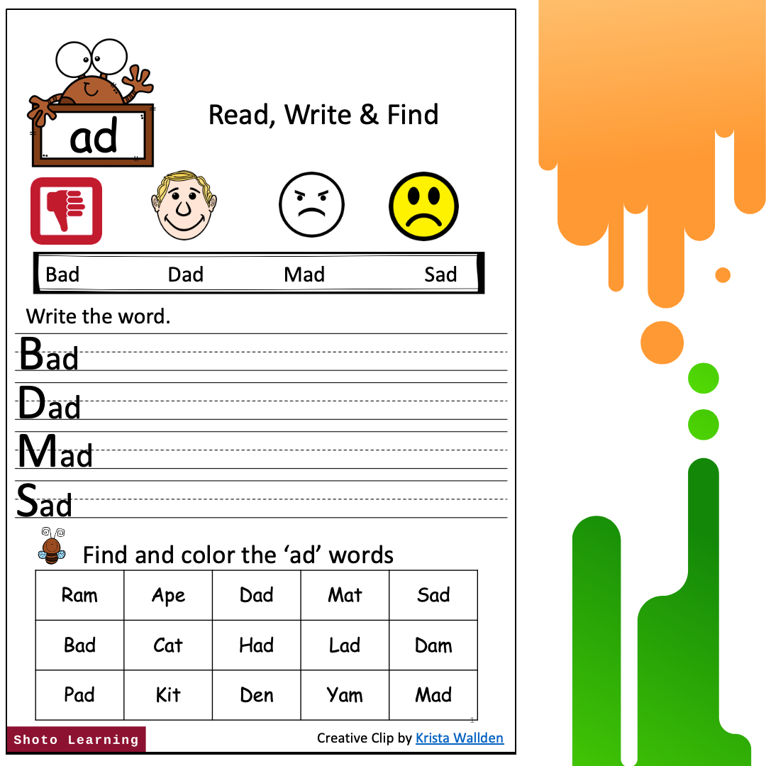 FREE - EG WORD FAMILY CVC BLEND WORKSHEET WORDS FAMILIES READING ...
